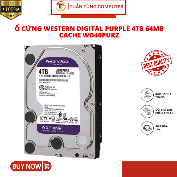Ổ cứng Western Digital Purple 4TB 64MB Cache WD40PURZ Bảo hành 1 Tháng ...