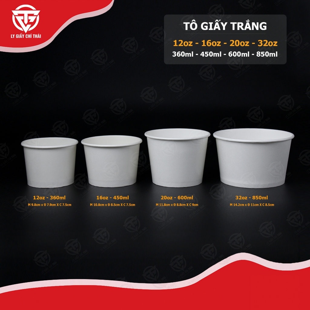 SET 50c Tô Giấy Trắng, Bát Giấy Trắng 360ml/450ml/600ml/850ml Kèm Nắp Tùy Chọn. | Shopee Việt Nam