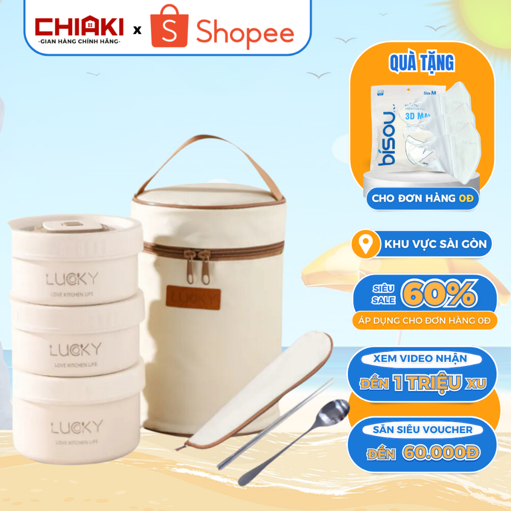 Hộp đựng cơm giữ nhiệt văn phòng lúa mạch Lunch box 3 tầng Inox 304 ...
