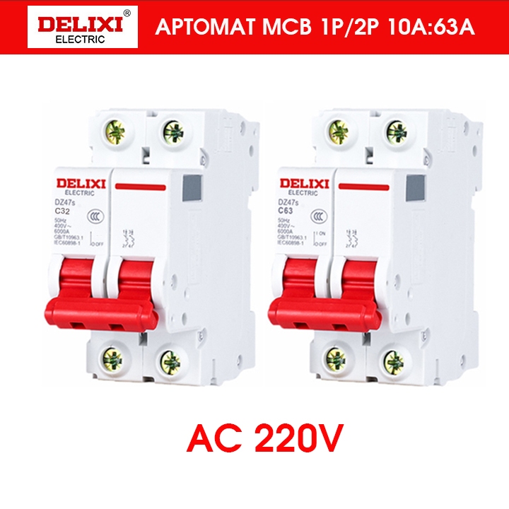 Aptomat 1P 2P 220V DELIXI 10A 16a 20a 32A 40A 63A bảo vệ chống quá tải ngắn mạch HÀNG CHÍNH HÃNG ...