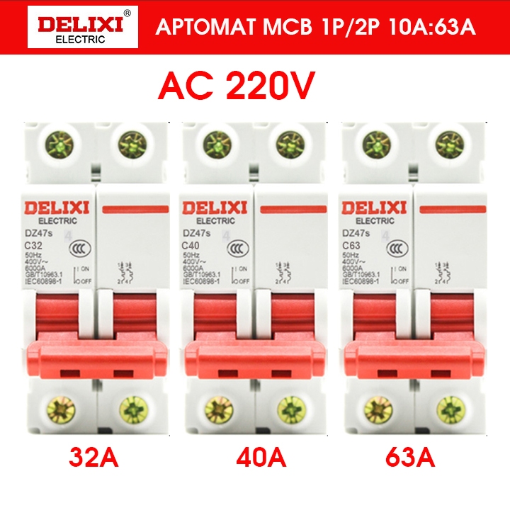 Cầu dao điện Aptomat an toàn MCB DELIXI-1 PHA 2 Pha 10A đến 63A dòng cắt 6kA, (Hàng nội địa), át ...