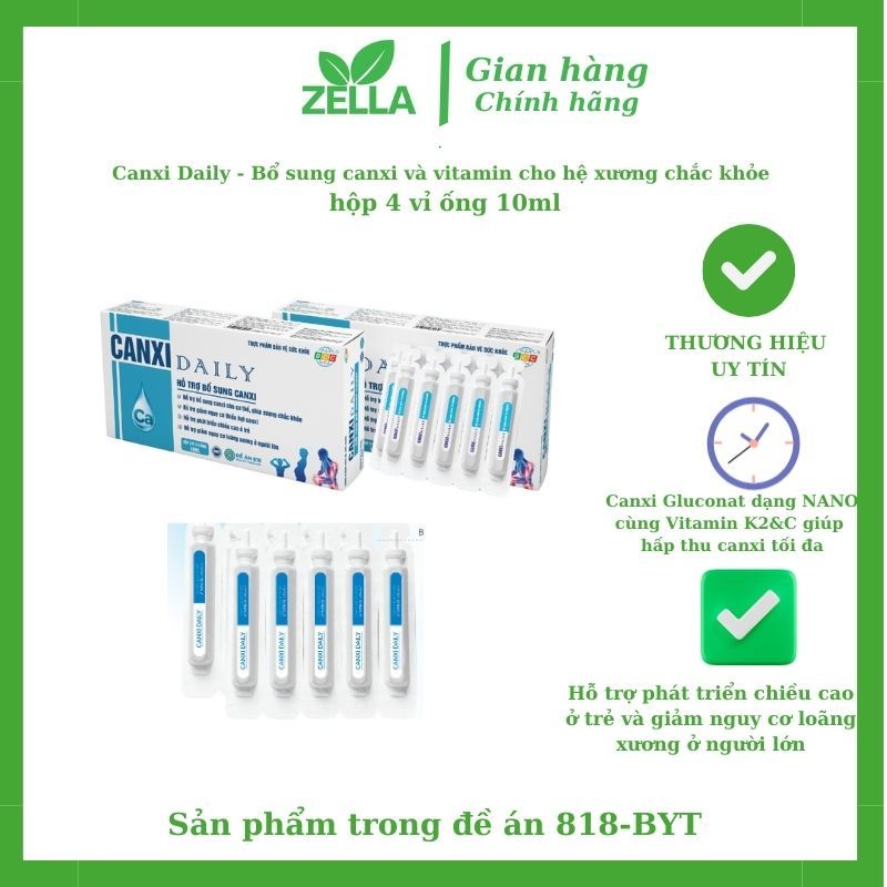 Canxi Daily Bổ Sung Canxi Hữu Cơ Nano Cho Xương Chắc Khỏe (Hộp 40 Ống ...