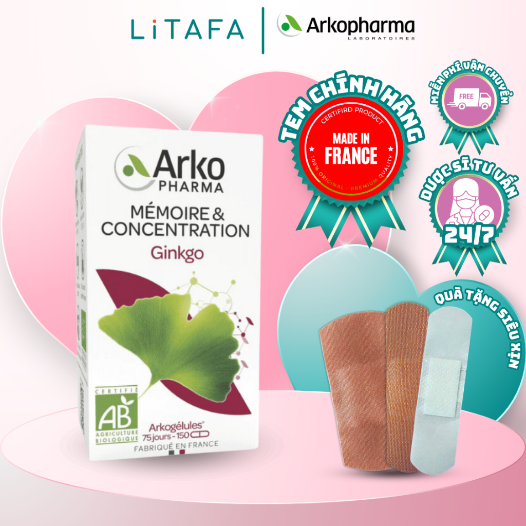[ BAO CHECK] Viên uống bổ não, tăng cường trí nhớ Pháp Arkopharma Arkogélules BIO Ginkgo 150v ...