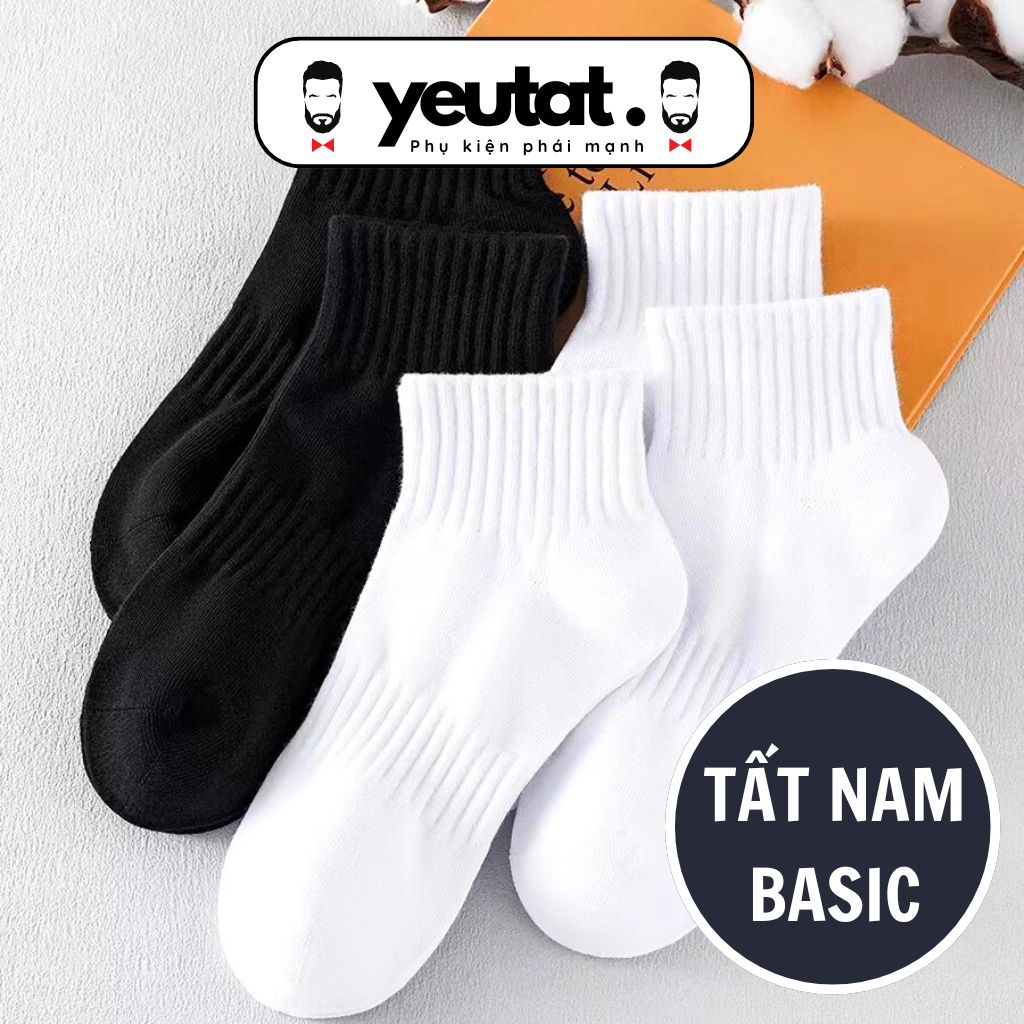 Tất Vớ Nam/Nữ Cotton Hai Màu Đen Trắng UNISEX, Tất Cổ Trung Nam Nữ Trơn ...