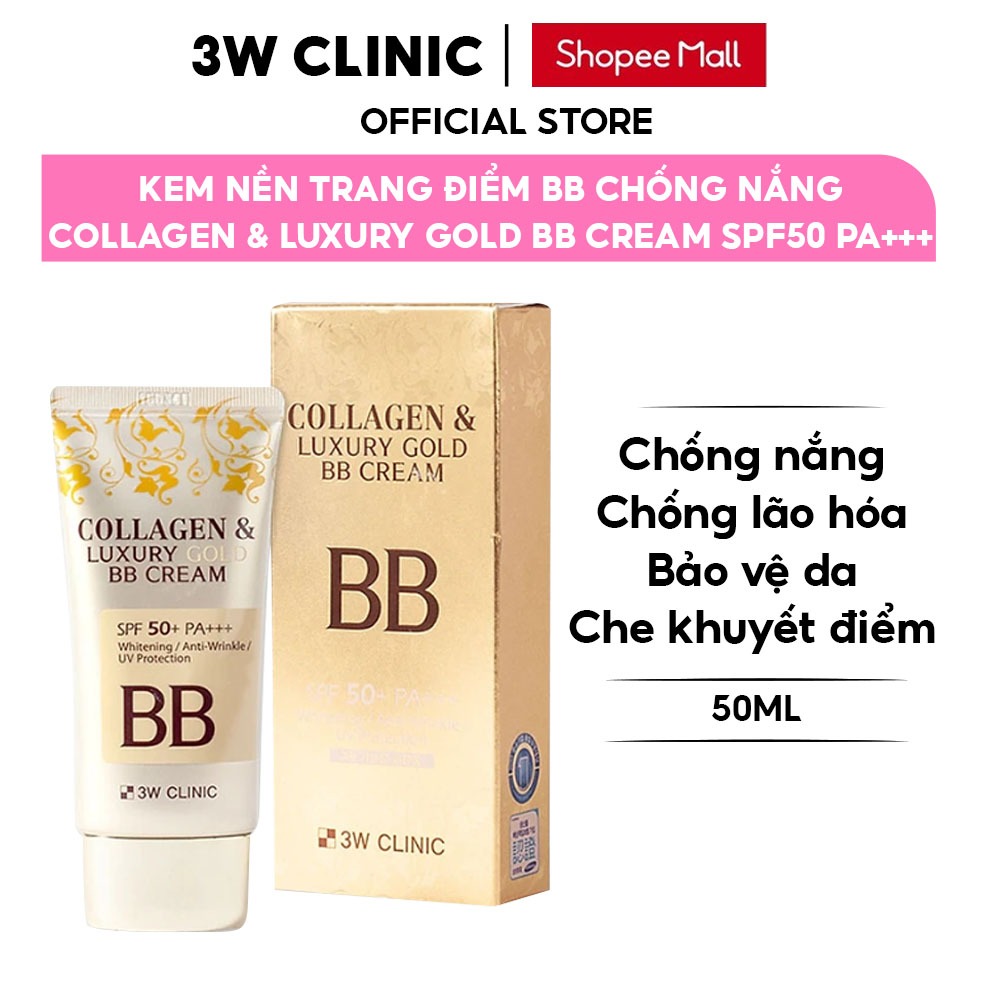 Kem Nền Trang Điểm BB Chống Nắng Collagen & Luxury Gold BB Cream SPF50 PA+++ 3W Clinic Hàn Quốc ...