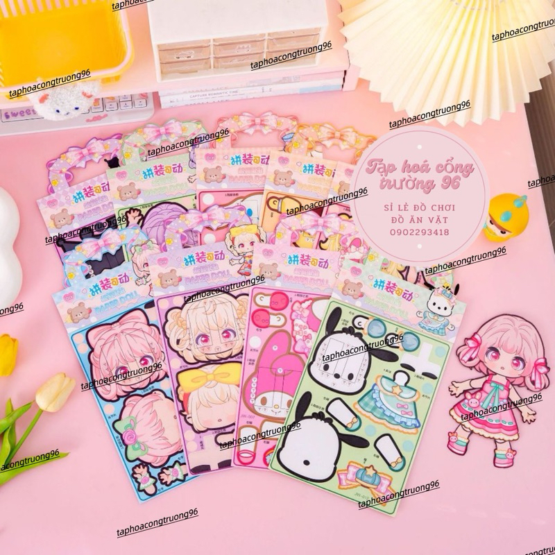 Sét 10 bộ sticker búp bê giấy , parper doll sticker miếng ghép sticker ...