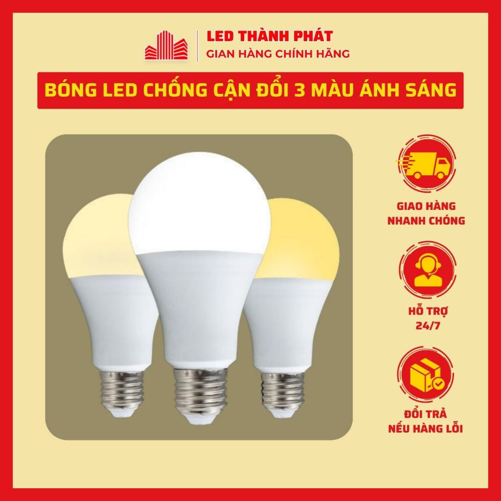 Bóng đèn led THP đổi 3 màu ánh sáng 25W 18W 15W 12W 9W 7W 5W - Bóng ...