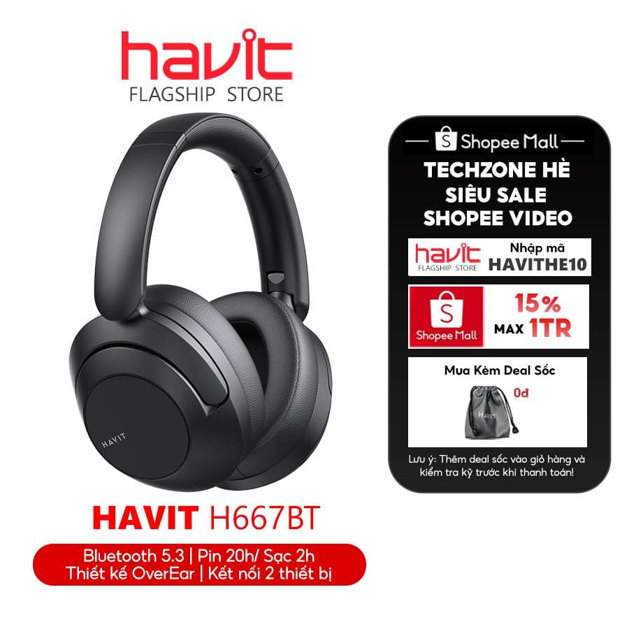Tai nghe Bluetooth Headphone Havit H667BT Pin 20 tiếng | Kết Nối 2 Thiết Bị | BT 5.3 | Shopee ...