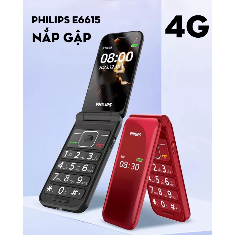 Điện thoại Philips E6615, nắp gập 4G chất lượng, pin khủng lựa chọn tuyệt vời cho cuộc sống ...