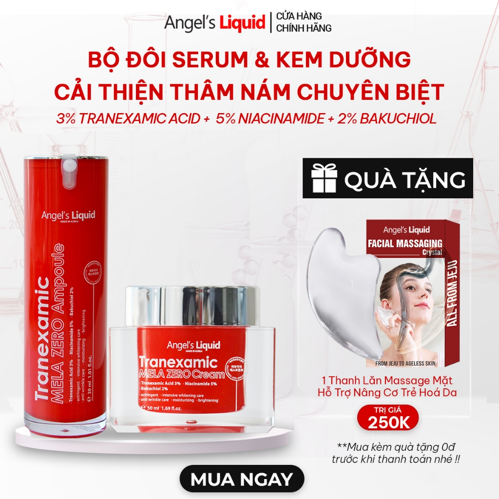Bộ Sản Phẩm Serum & Kem Dưỡng Cải Thiện Thâm Nám Chuyên Biệt Angel's Liquid Tranexamic Acid Mela ...