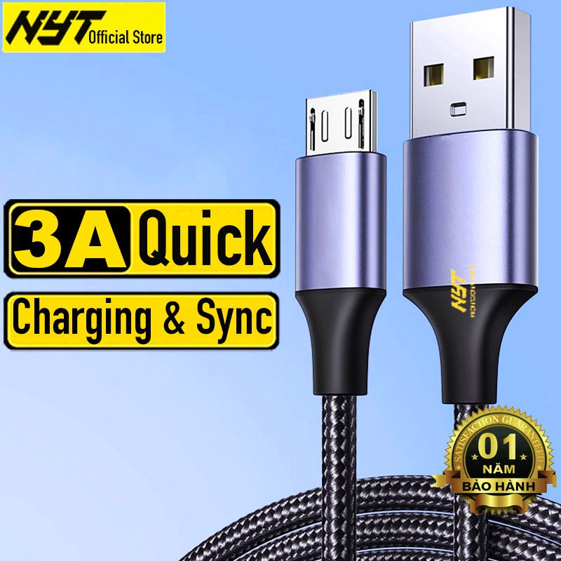 Cáp Micro USB Sạc Nhanh Bện Dù Đầu Hợp Kim Nhôm Cao Cấp NYT Bảo Hành ...