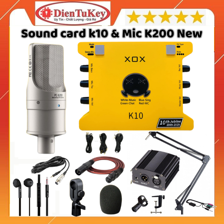 Bộ Mic Hát Livstream karaoke Combo Soundcard K10 & Mic Takstar PC-K200 ...