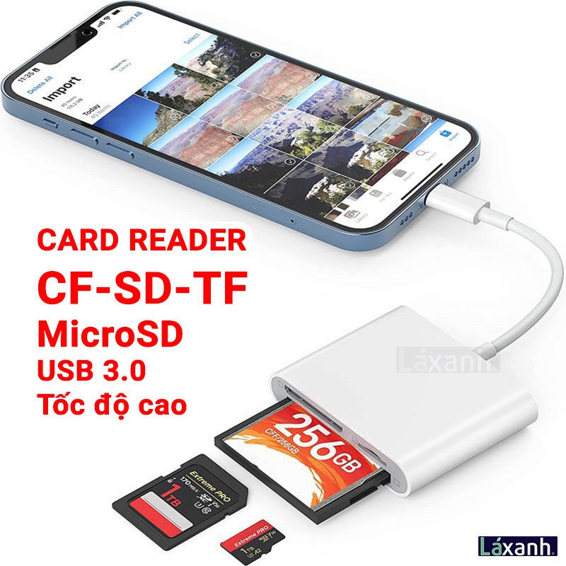 Đầu đọc thẻ nhớ CF Compact Flash SD TF MicroSD Type-C iOS Lightning USB3.0 High Speed tốc độ cao ...