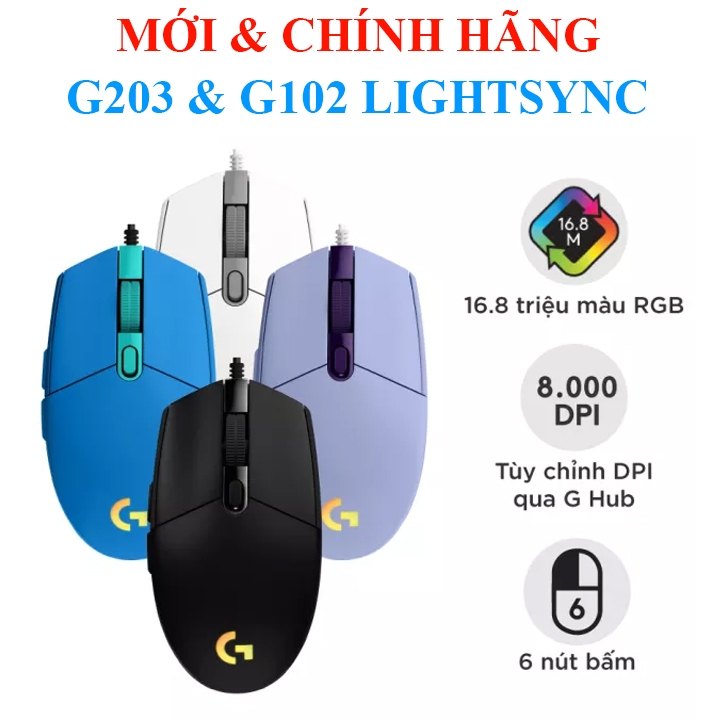 Chuột game có dây Logitech G203 Lightsync - Tùy chỉnh RGB, 6 nút lập trình, nhẹ \ G102 Gen2 ...