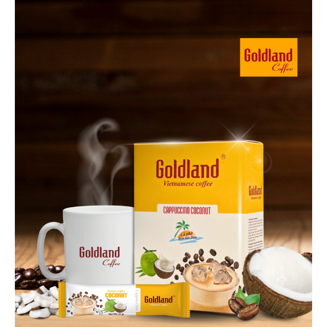 Cà phê Cappuccino Coconut Goldland Hộp 140g (7 sticks x 20g) | Shopee ...