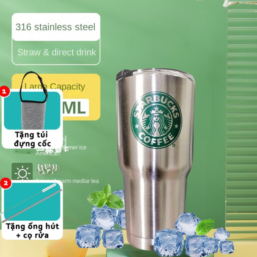 Ly giữ nhiệt starbuck 900ml chất liệu inox 304 siêu giữ nhiệt tặng kèm ...