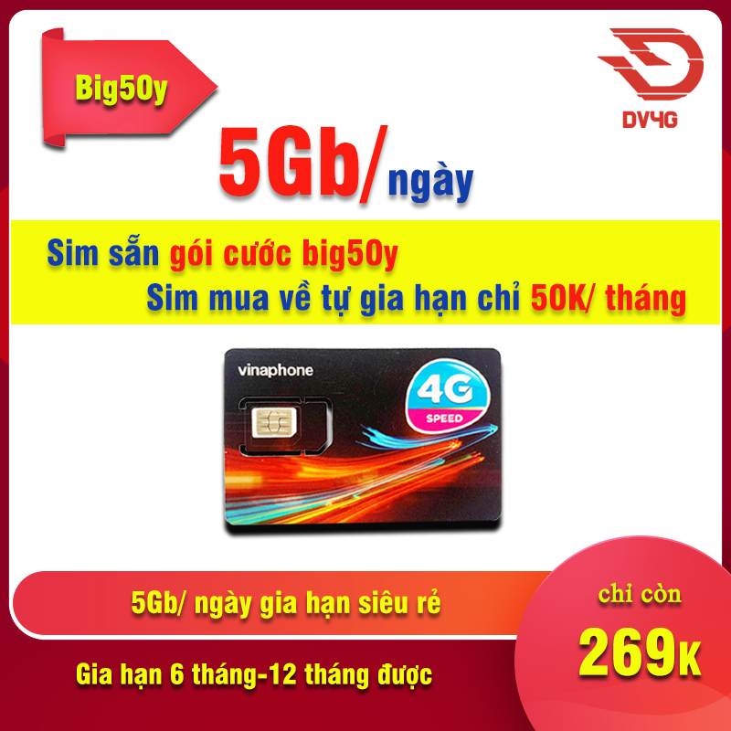Sim 4G Vinaphone- Mobifone Big50y -Thaga60 -TD49 -Happy -D500 -U1500, không giới hạn dung lượng ...