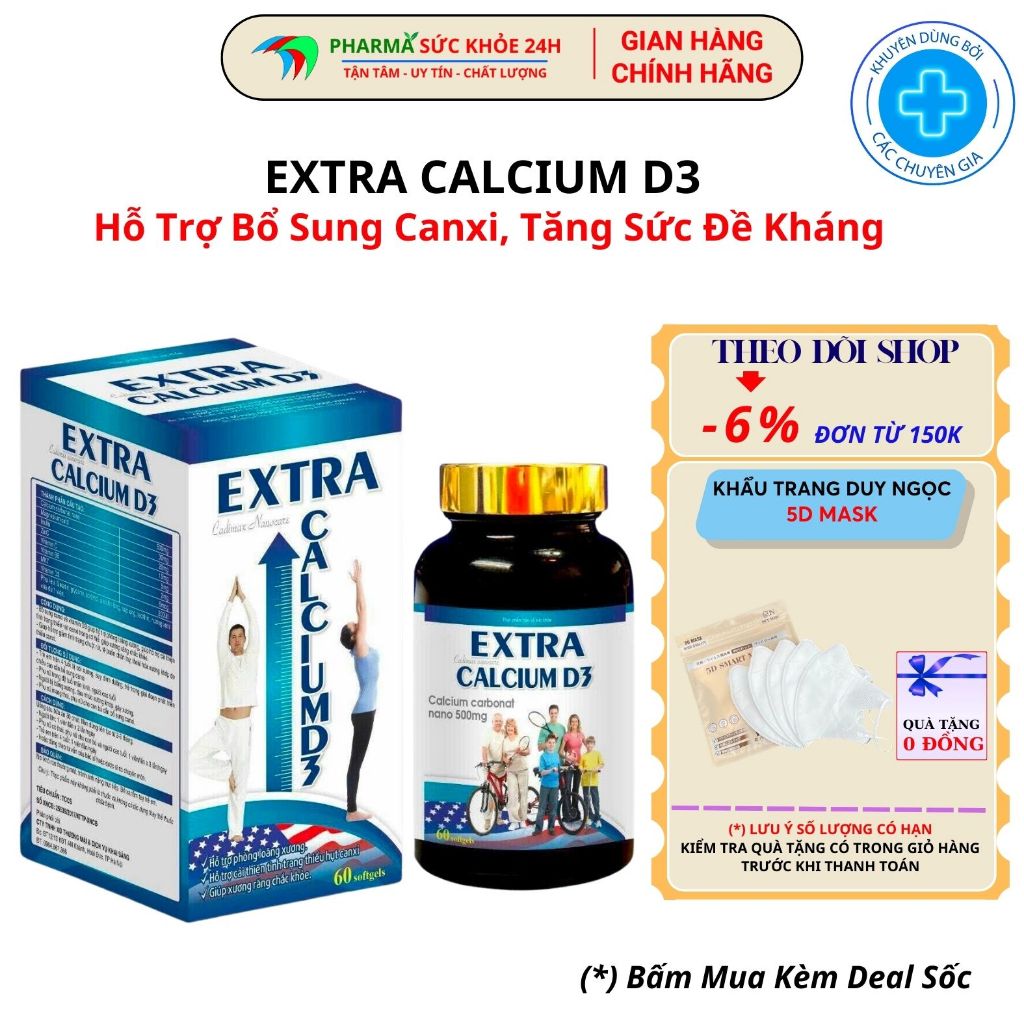 Viên Extra Calcium D3 Hỗ Trợ Phòng Loãng Xương, Cải Thiện Thiếu Canxi ...