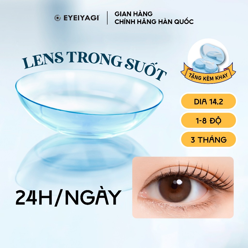 Lens trong suốt 24h Aqua Pure kính áp tròng cận EYEIYAGI độ cận 1-8 DIA ...