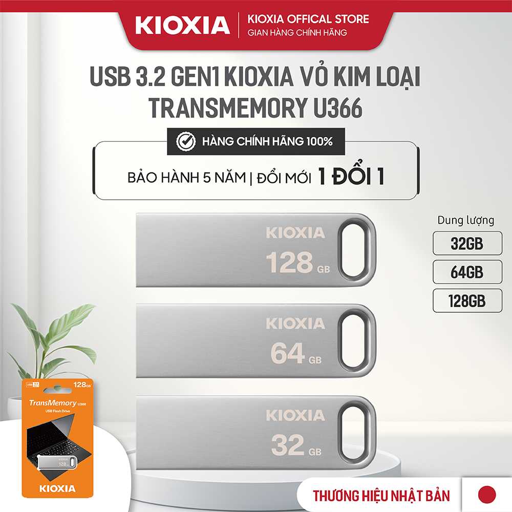 USB 3.2 GEN1 KIOXIA U366 Vỏ Kim Loại 32GB | 64GB |128GB siêu nhỏ, tiện lợi Đọc 200MB/s - Chính ...