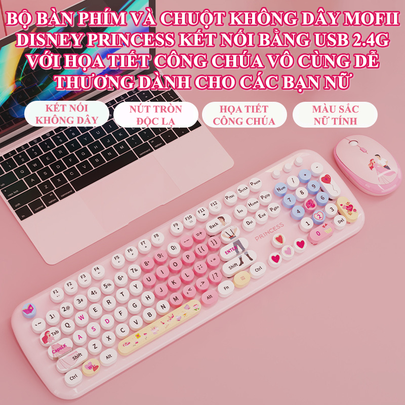 Bộ bàn phím và chuột không dây MOFII DISNEY PRINCESS kết nối bằng USB 2 ...