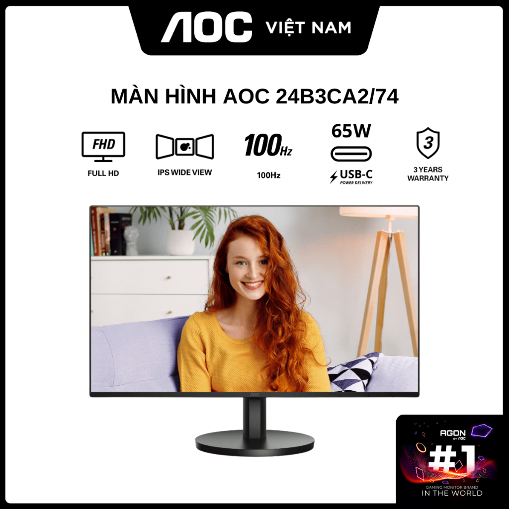 Màn Hình AOC 24B3CA2/74 24 inch ( FHD/IPS/100Hz/1ms/ Type-C 65W ...
