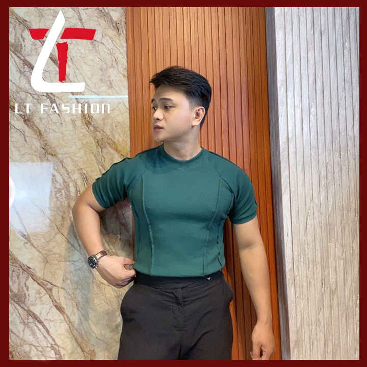 Áo thun nam cổ tròn cao xếp ly hack dáng thun gân dày cao cấp giữ form ...