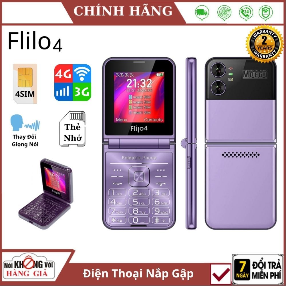 Điện Thoại Nắp Gập 4 Sim Flipo4 pin trâu, lắp được 4 sim 3g 4g nghe ...