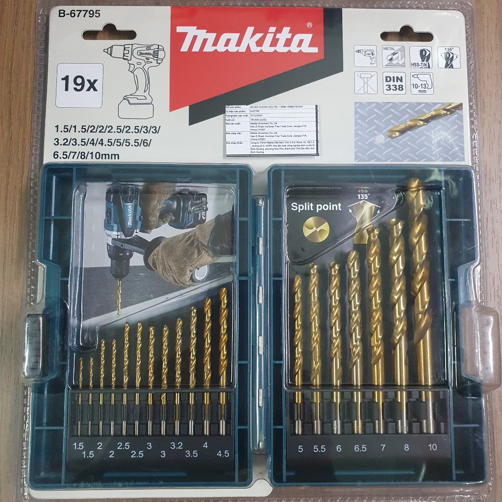 Bộ mũi khoan kim loại HSS Tin gồm 19 chi tiết Makita B-67795 | Shopee Việt Nam