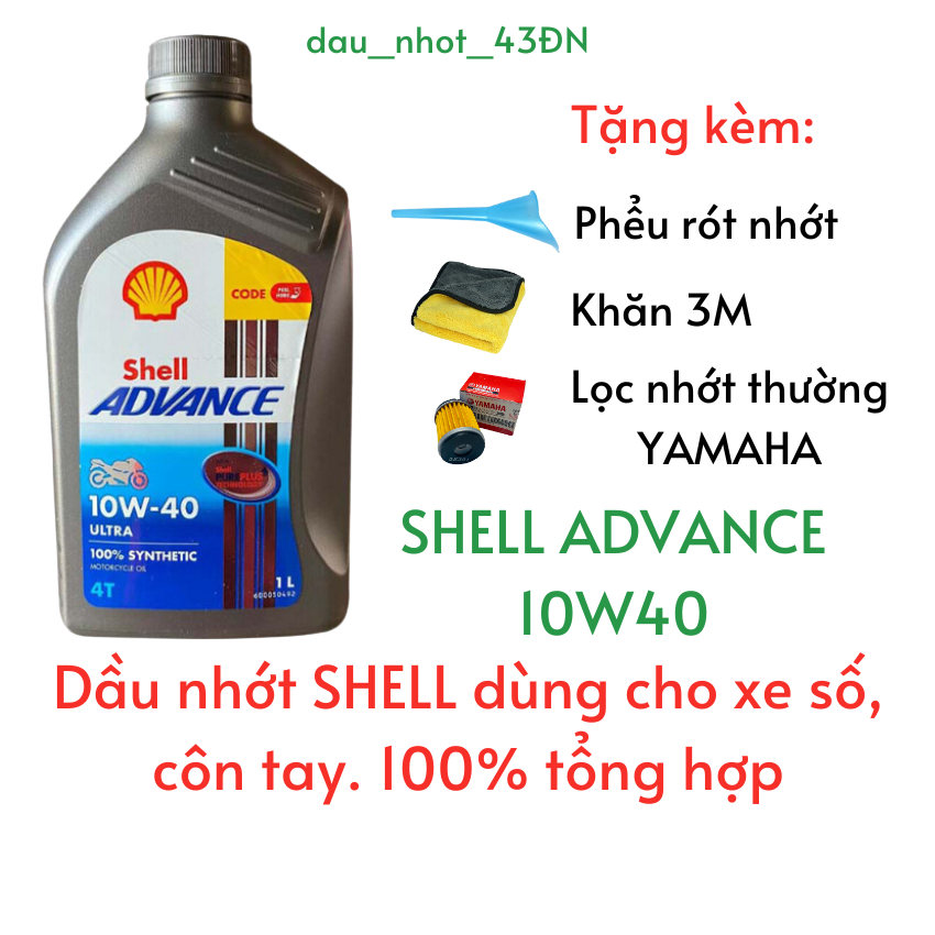 Nhớt Shell Advance Ultra 10W40 1L 100% tổng hợp (Shell Thái) cho xe số ...