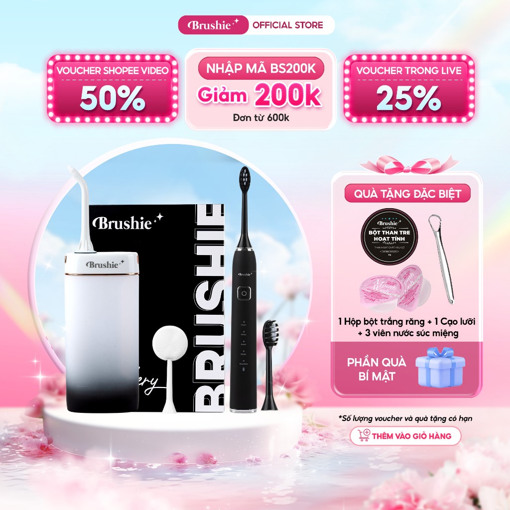 [Nhập BS200K giảm 200k đơn 600k] Combo Tăm Nước Brushie và Bàn Chải Điện Brushie Ultra Phiên bản ...