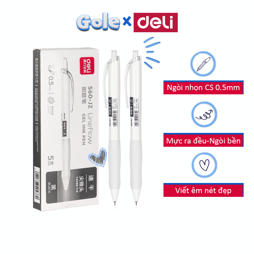 【Deli S60-JZ】Bút Bi Nước Mực Gel chính hãng Viết Êm Tay Ngòi 0.5mm ...