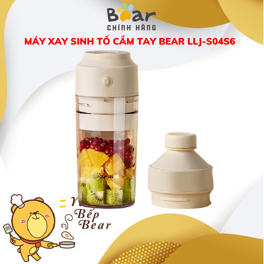 Máy xay sinh tố cầm tay tích điện Bear LLJ-S04S6, 300ml, 6 lưỡi dao inox, xay đá, 2 nắp, BH 18 ...