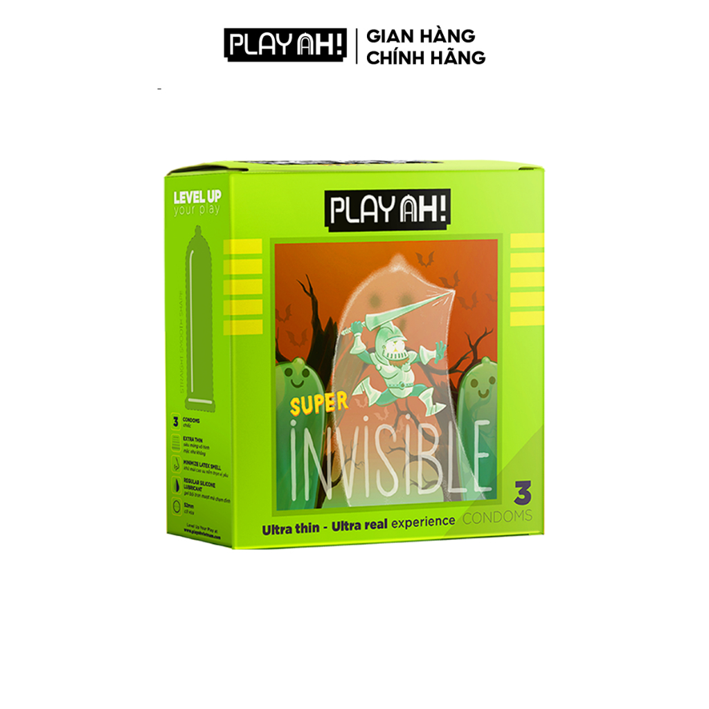 [QUÀ TẶNG KHÔNG BÁN] Bao Cao Su PlayAh Super Invisible Siêu Mỏng Hộp 3 | Shopee Việt Nam