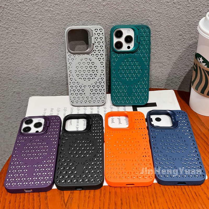 Ốp Silicon tản nhiệt Từ tính viền cam mở kiêm giá đỡ ip15 pro max/ ip14 ...