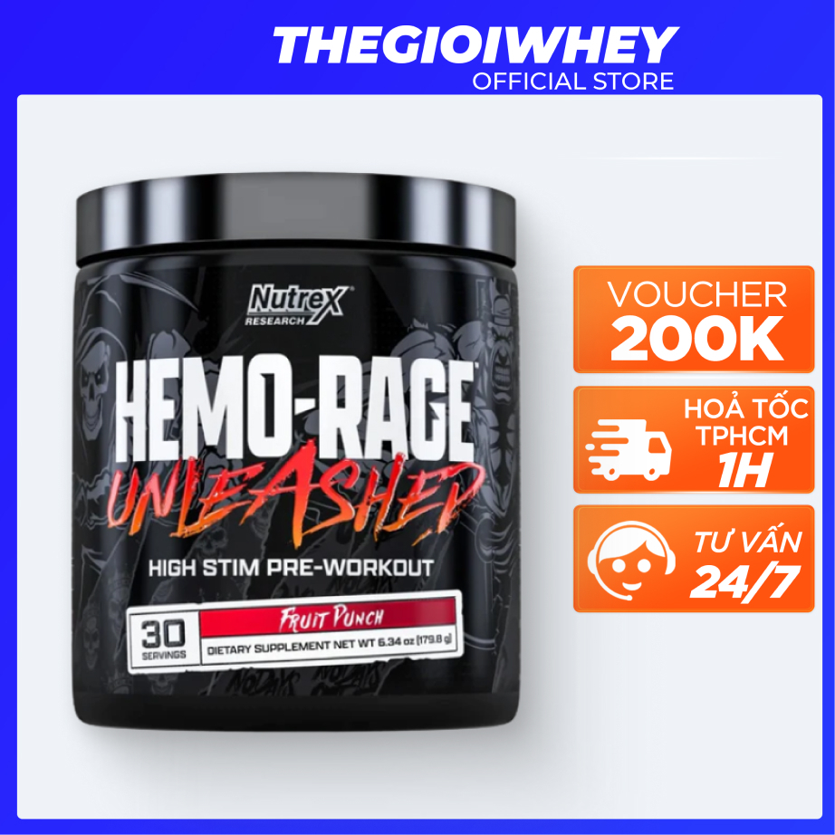 Nutrex HEMO RAGE UNLEASHED 180g(30 lần dùng), Tăng Sức Manh, Tập Trung ...