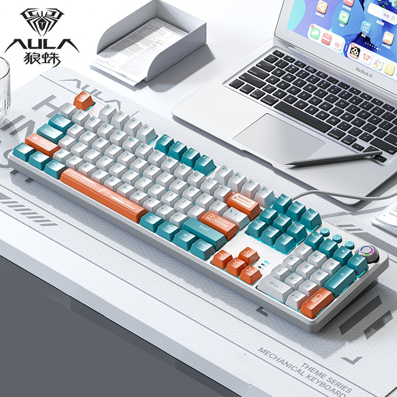 Bàn phím cơ gaming SIDOTECH AULA F2088 pro có dây full size 108 phím có núm xoay led RGB blue ...