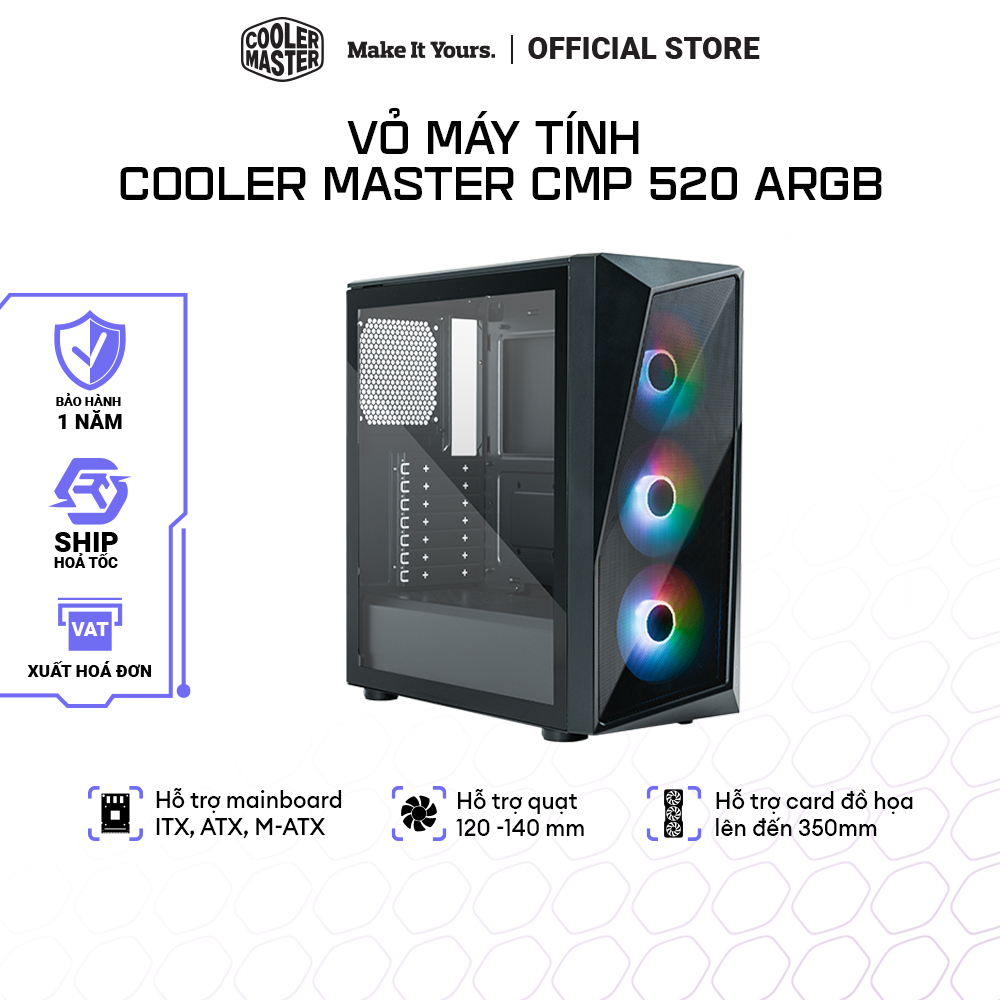 Case Máy Tính Cooler Master CMP520 ARGB Mid Tower Kèm Theo Ba Quạt ARGB 120mm | Bảo Hành 12 ...