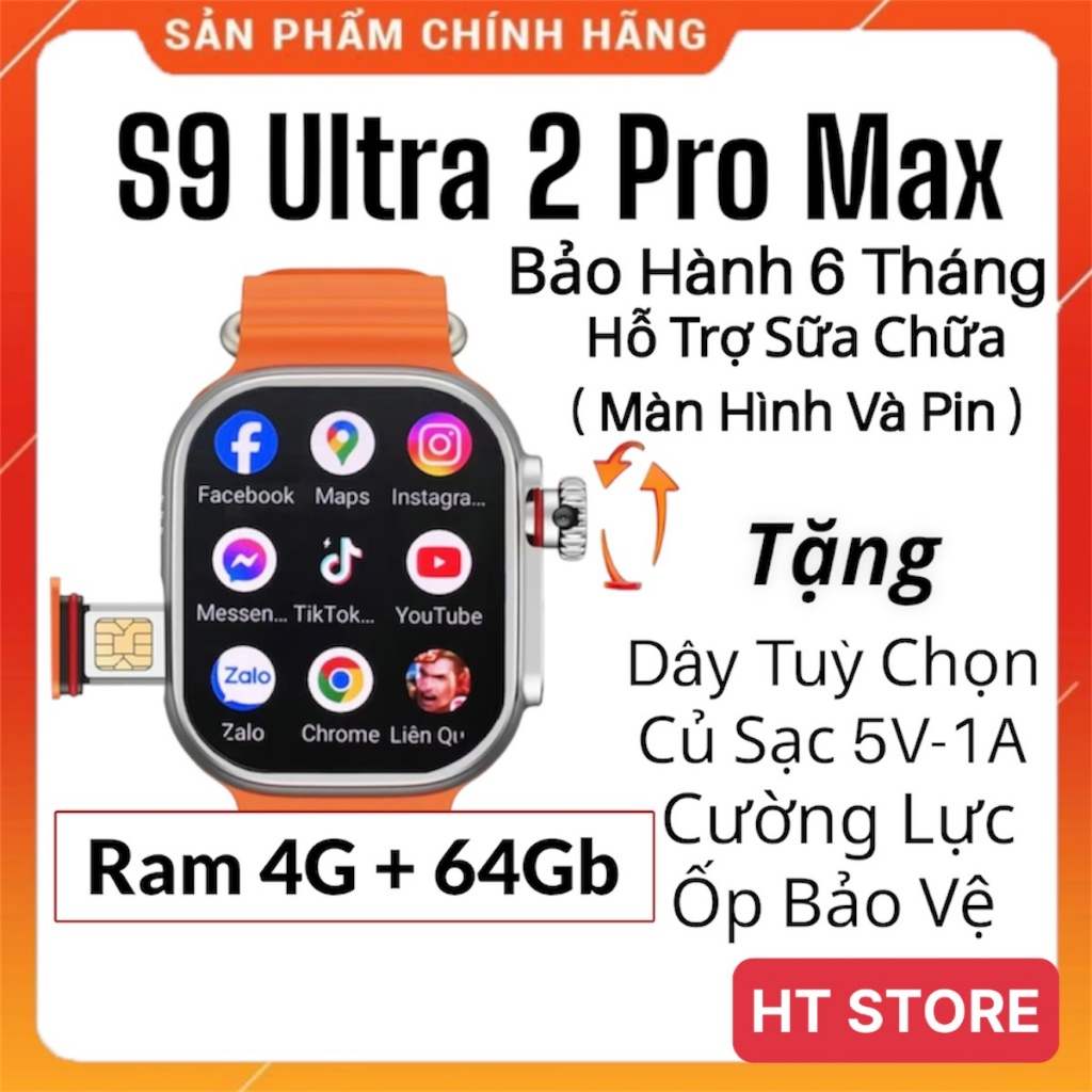 Đồng Hồ Thông Minh S9 Ultra 2 Pro Max, Android Lắp Sim 4G-5G Màn Hình AMOLED, Xem TIKTOK FB ...