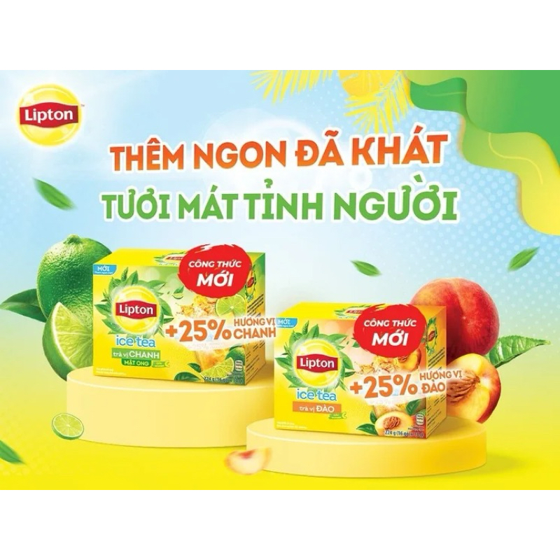 Trà Lipton Ice Tea chanh mật ong và đào hộp 224g (16 gói x 14g ...