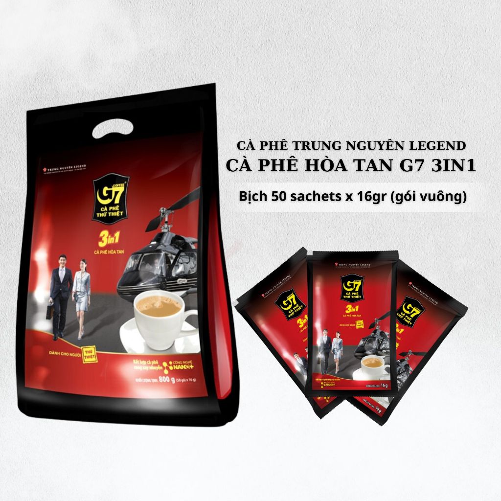 Cà phê Trung Nguyên Legend - Cà phê hòa tan G7 3in1 - Bịch 50 sachets x 16gr (gói vuông ...
