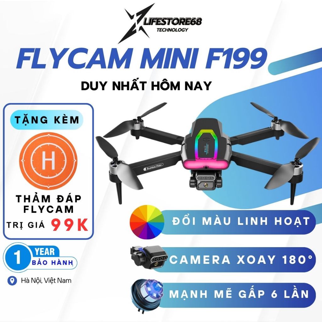 Flycam mini F199,Flaycam động cơ không chổi than đèn đổi màu tùy ý ...