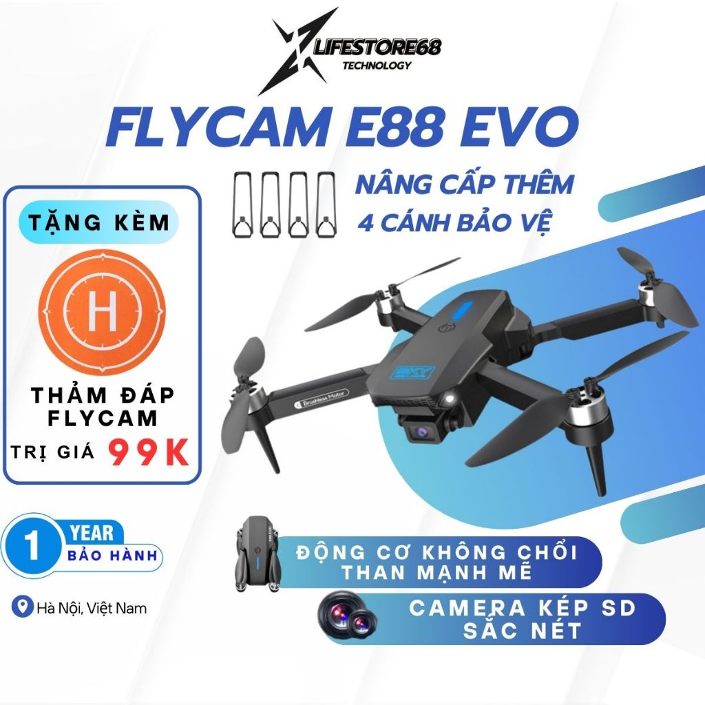 Flycam mini E88 EVO,Plycam định vị quang học động cơ không chổi than ...