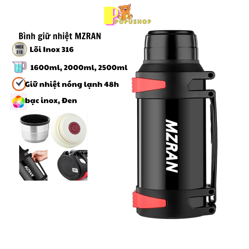 Bình giữ nhiệt inox 316 cỡ lớn 1600ml 2000ml 2500ml chính hãng MZRAN giữ nhiệt 48h có 2 nắp cốc ...