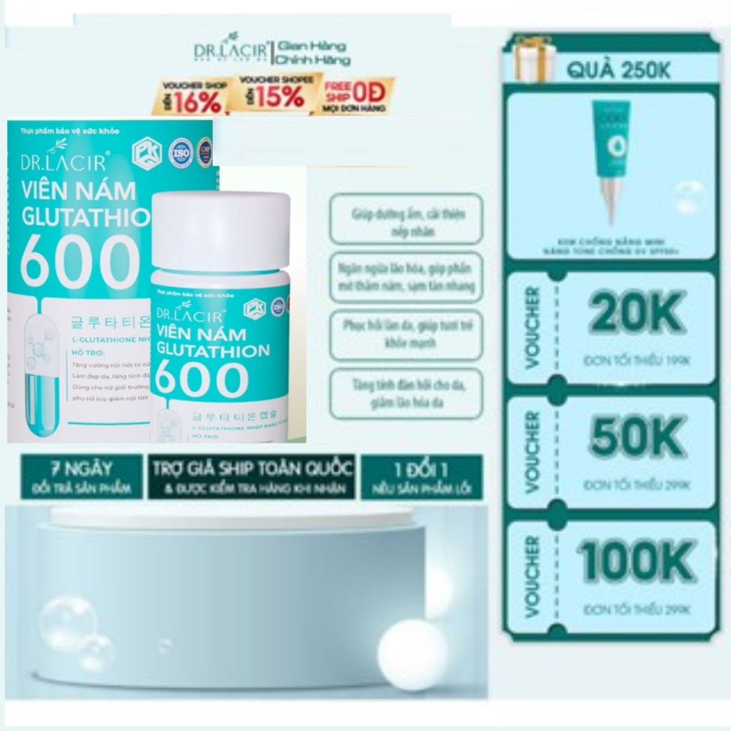 Hộp Viên Uống Glutathione 600 Trắng Da Ngừa Nám DR.LACIR Hộp 30 Viên | Shopee Việt Nam