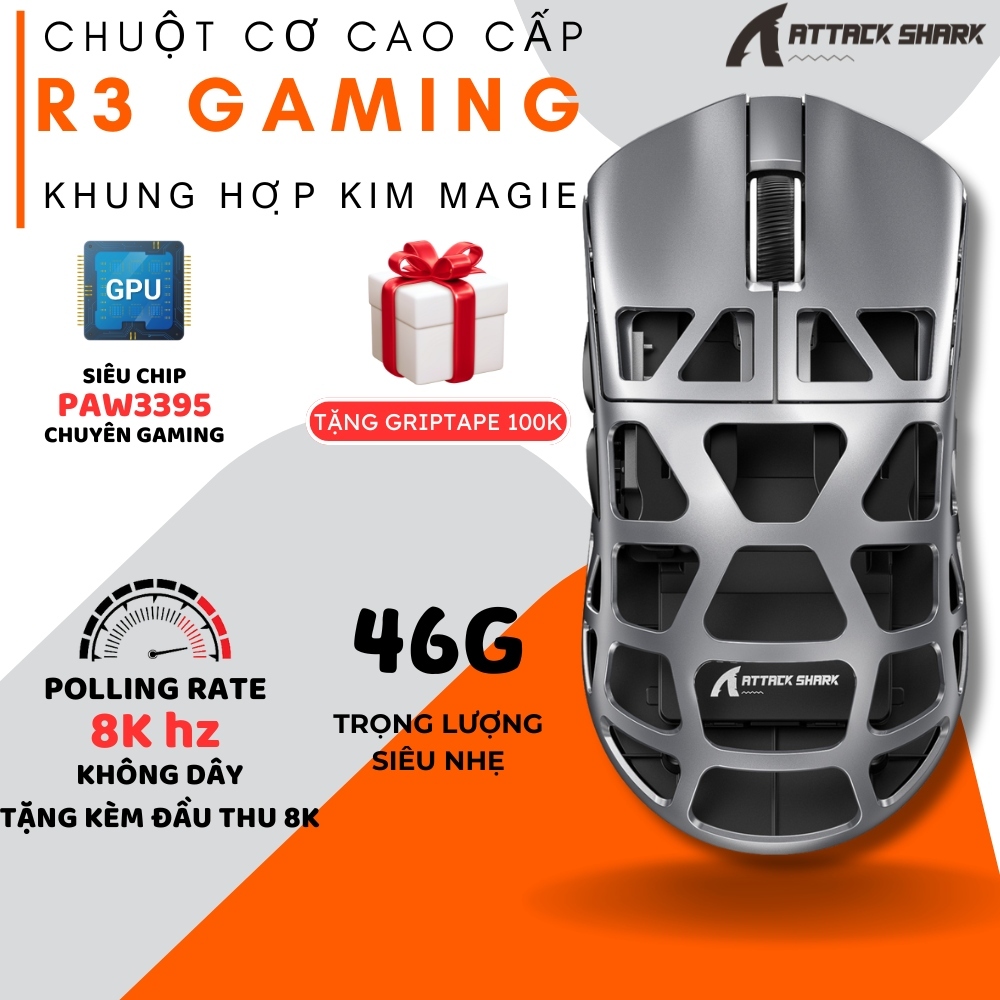 Chuột Cao Cấp Attack Shark R3 Polling Rate 8K Không Dây Siêu Chip 26000 ...