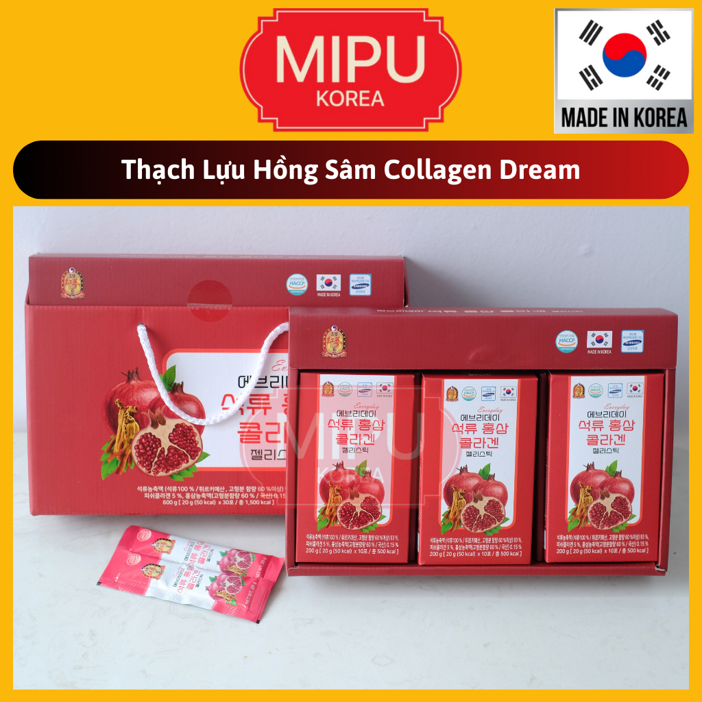 (Date 8/2026) Thạch Lựu Hồng Sâm Collagen Dream Hàn Quốc hộp 30 gói x ...