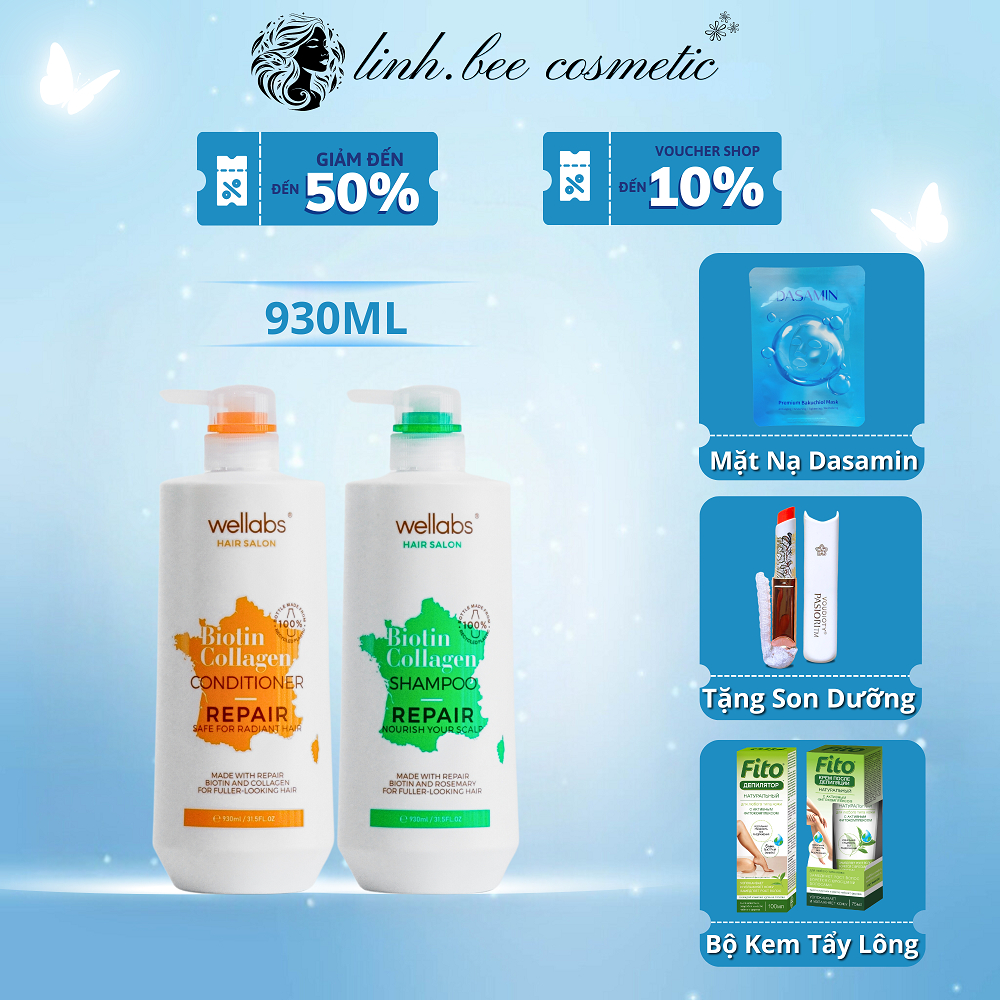 Dầu Cặp Gội Xả WELLABS COLLAGEN & BIOTIN 930ml,Ngăn Gàu Kích Thích Mọc ...