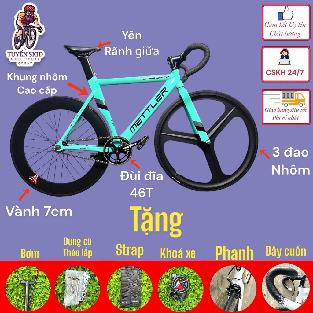 Xe đạp Fixed gear Mettler 2 vành 7cm/ tùy chọn 3 đao. | Shopee Việt Nam