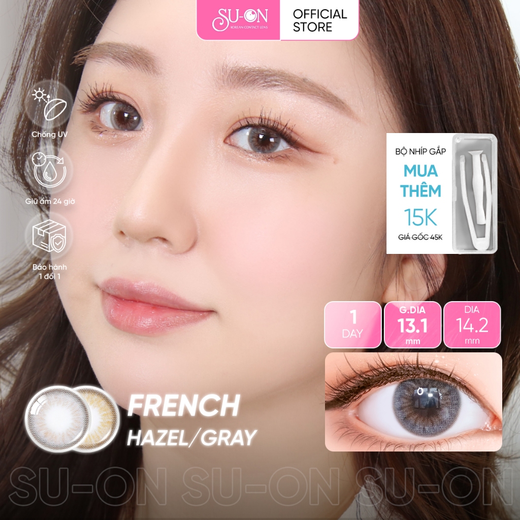 Lens 1 ngày OLENS FRENCH GOLD 3CON GRAY/HAZEL nâu/xám trong, kính áp ...